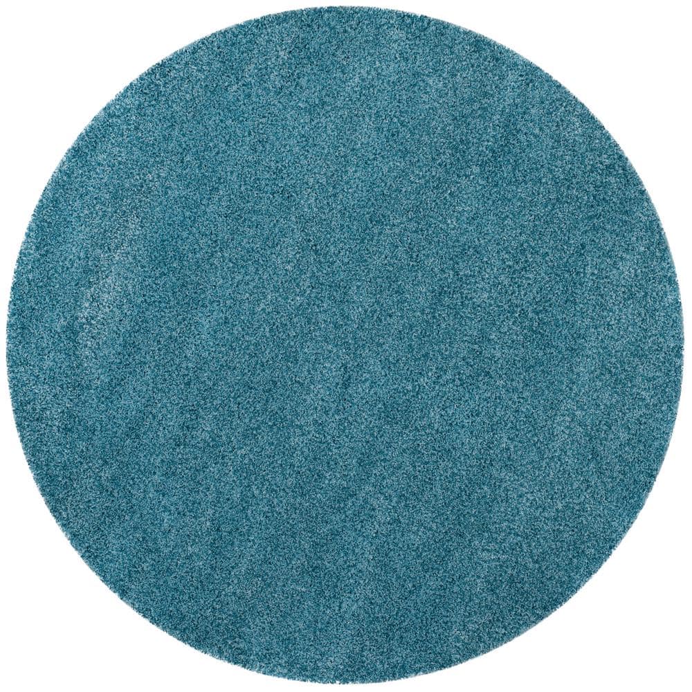 SAFAVIEH California Shag Turquoise 7 ft. x 7 ft. Round Solid Area Rug ...