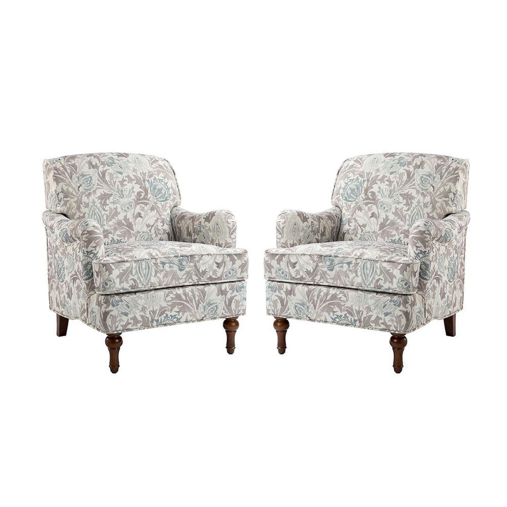 JAYDEN CREATION Achilles Grey Armchair with Turned Legs Set of 2 ...