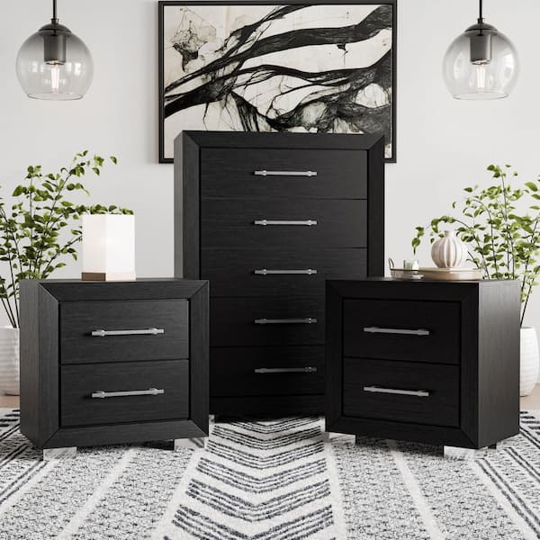 Furniture of America Fairhart 3-Piece Modern Black 2-Drawer 26 in. W ...