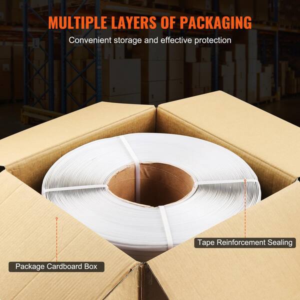 VEVOR Packaging Polypropylene (PP) Strapping Roll, 9,900 ft. Length x 1/2 in. Width x 0.03 in ...