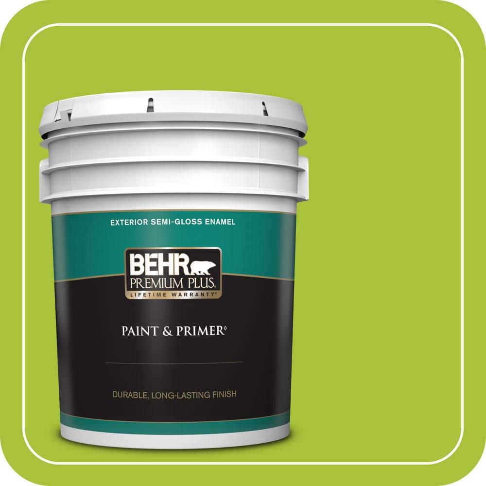 BEHR PREMIUM PLUS 5 gal. #S-G-410 Green Crush Semi-Gloss Enamel ...