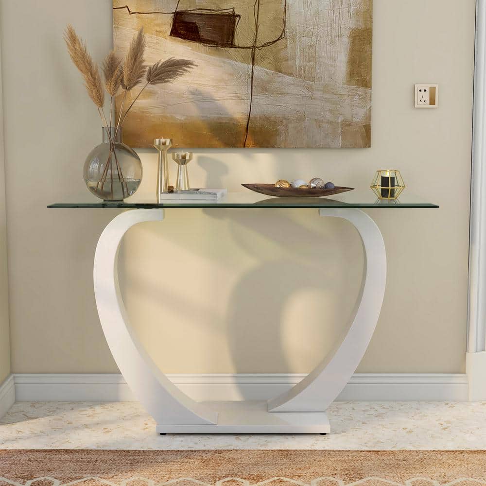 Furniture of America Tafthall 48 in. White Rectangle Glass Console ...