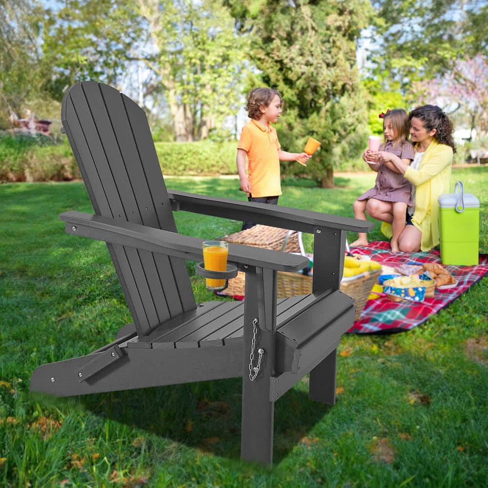 JUSKYS Dark Gray Color Composite Classic Adirondack Chair Outdoor All ...