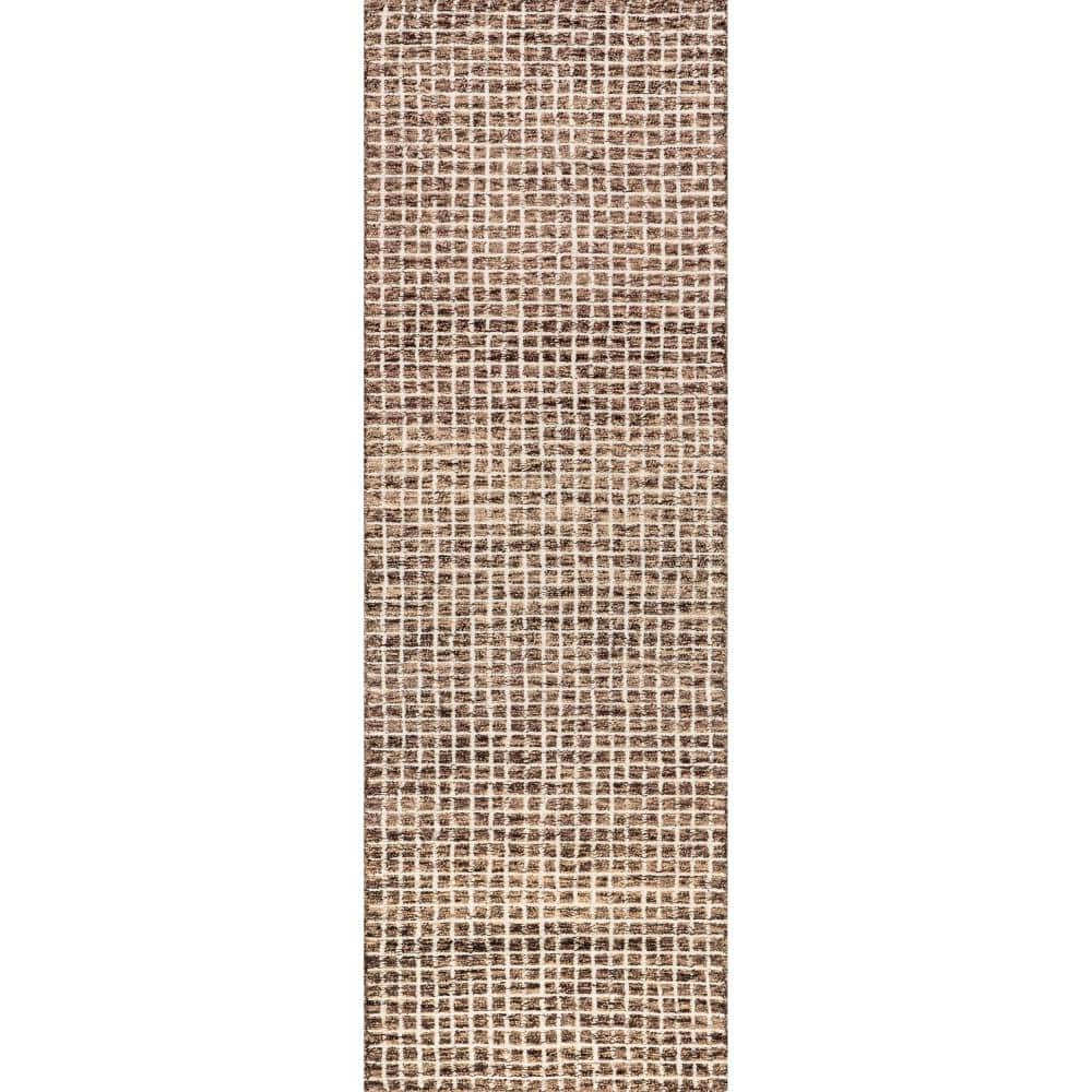 RUGS USA Melrose Checked Wool Brown 3 ft. x 6 ft. Indoor/Outdoor Patio ...
