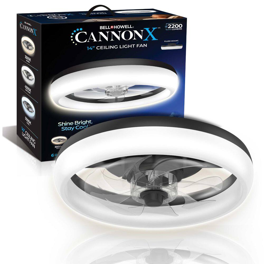 Bell + Howell CannonX 14 in. Indoor Black Ceiling Fan 3100 Lumen Bright ...