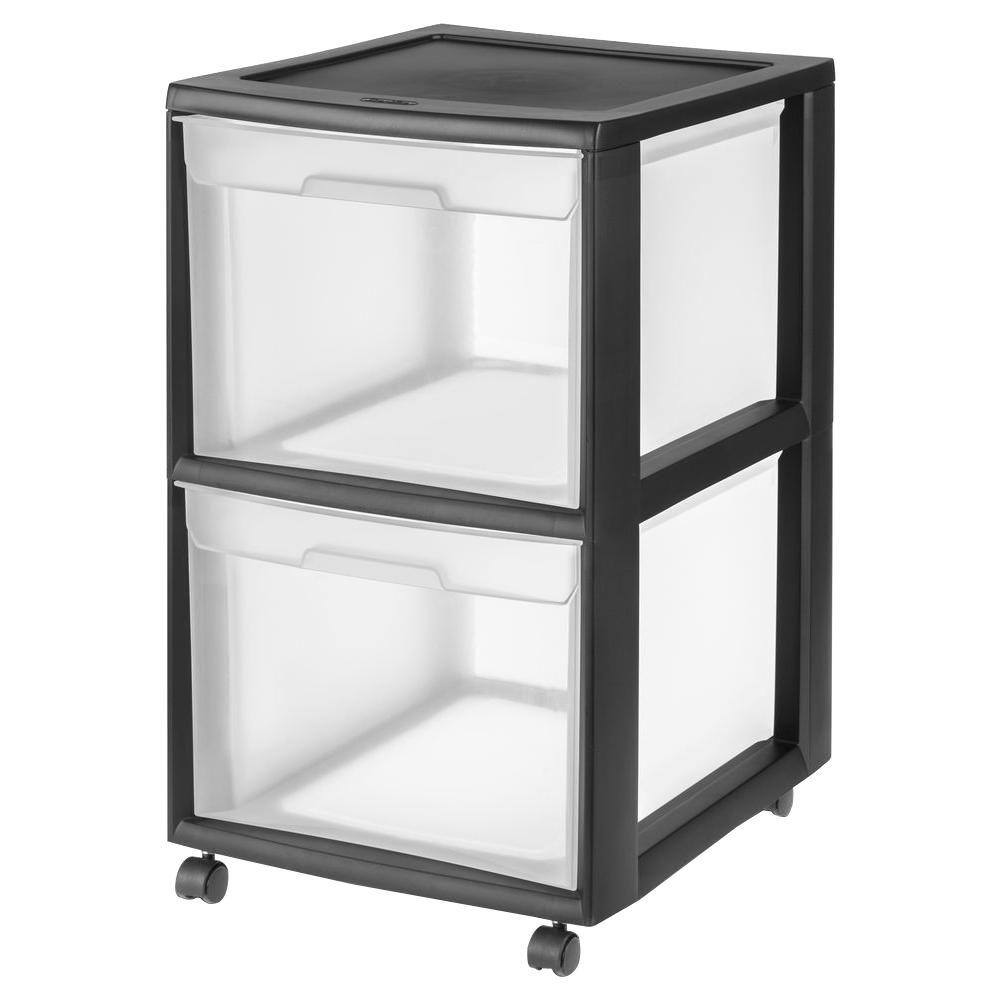 Sterilite 2-Drawer Plastic File Cart in Black 34209001 - The Home Depot
