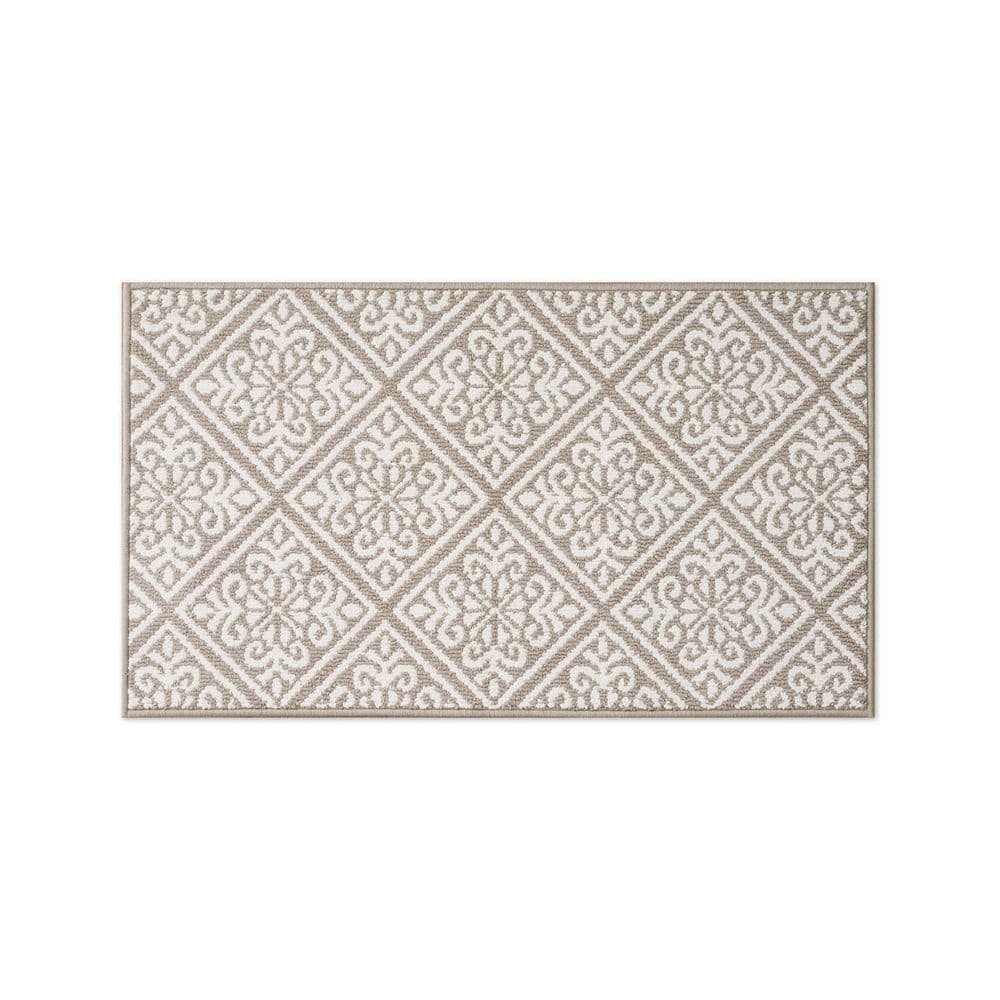 Laura Ashley Washable Skid-Resistant Linen/Ivory 2 ft. x 4 ft. All Loop ...