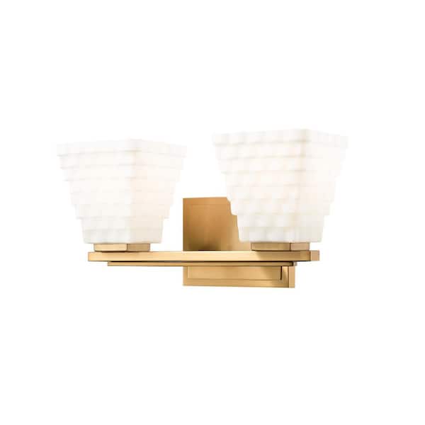 Annalise 14 in. 2 Light Modern Gold Vanity Light with Matte Opal Glass ...