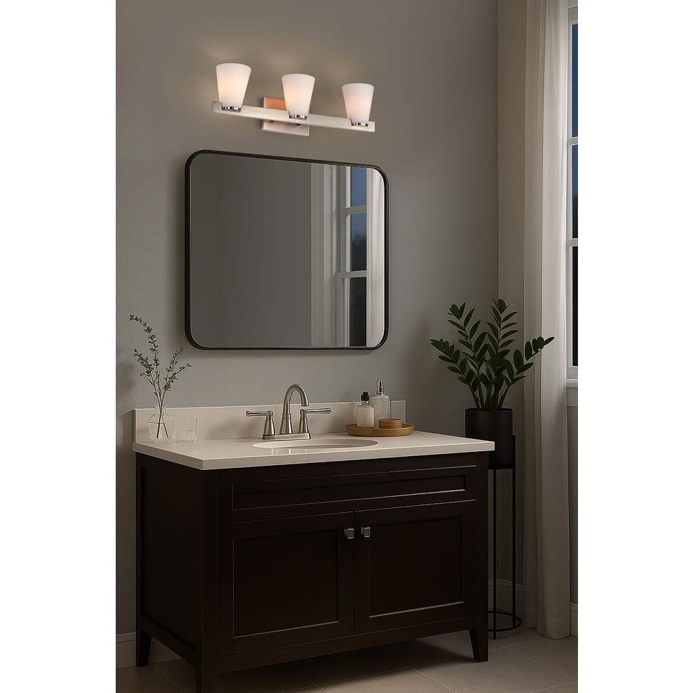 SATCO Royale 24 in. 3-Light Brushed Nickel Vanity Light with Ribbed ...
