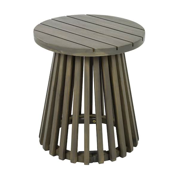 Grey Acacia Wood Outdoor Round Side Table-Modern Rustic Patio Coffee ...