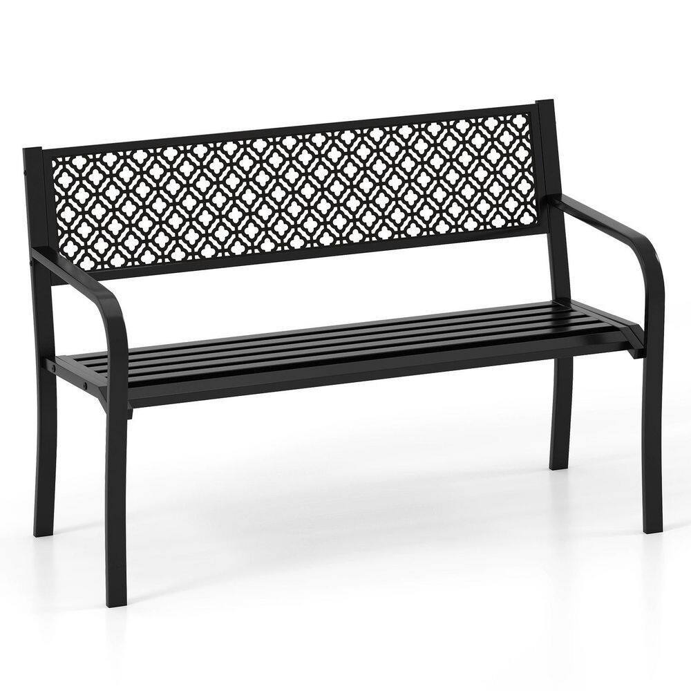 ANGELES HOME 50 in, Metal Outdoor Bench with Geometric Lattice Backrest ...