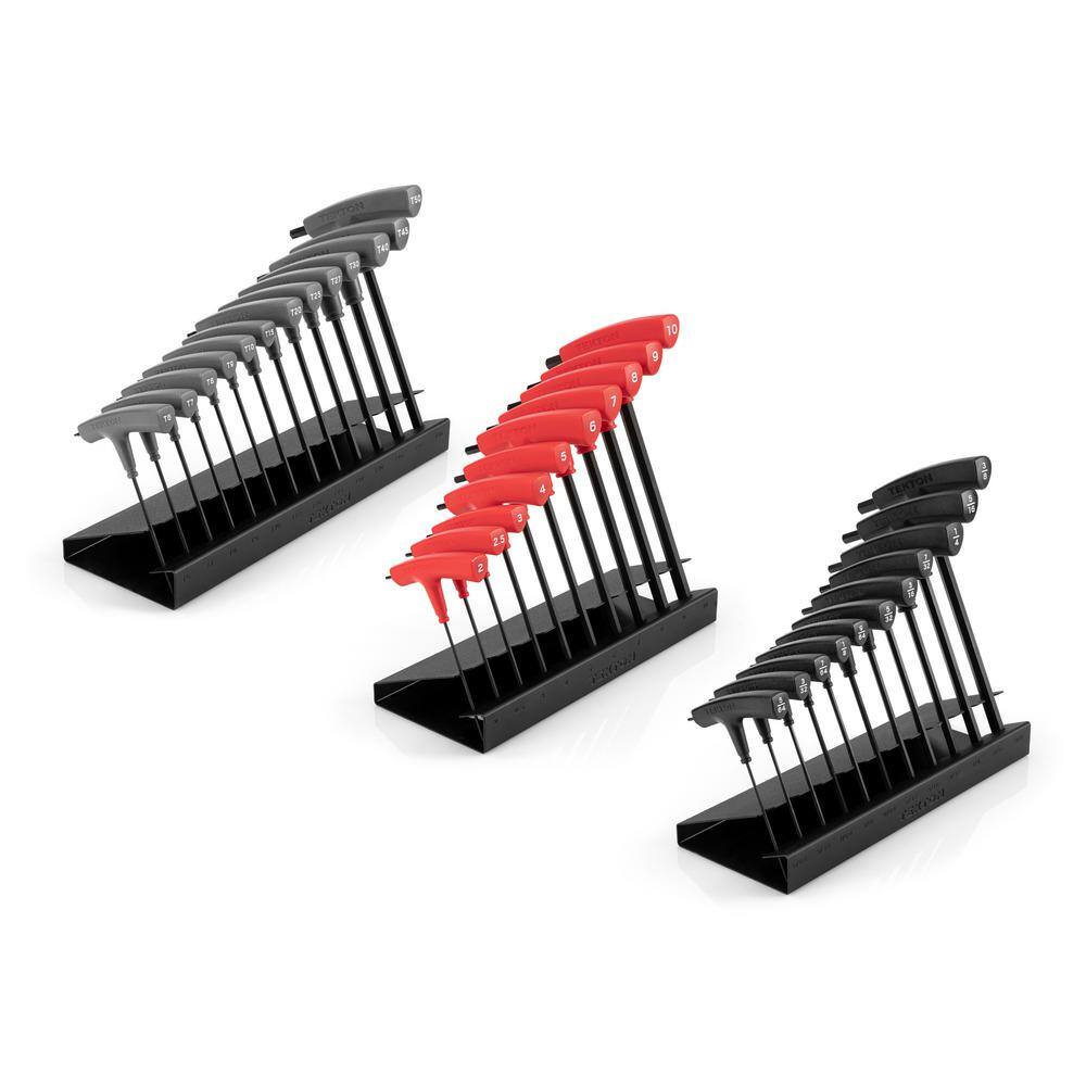 TEKTON Flat End Hex and Star T-Handle Key Set with Stands, 34-Piece (5/ ...
