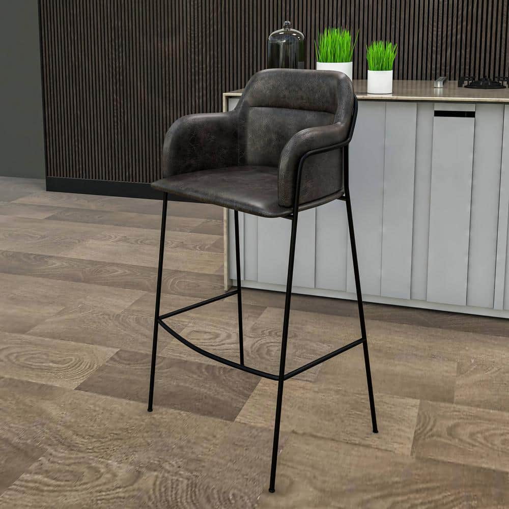 Leisuremod Axis 30 in. Seat Height Black Low Back Metal Bar Stool With ...