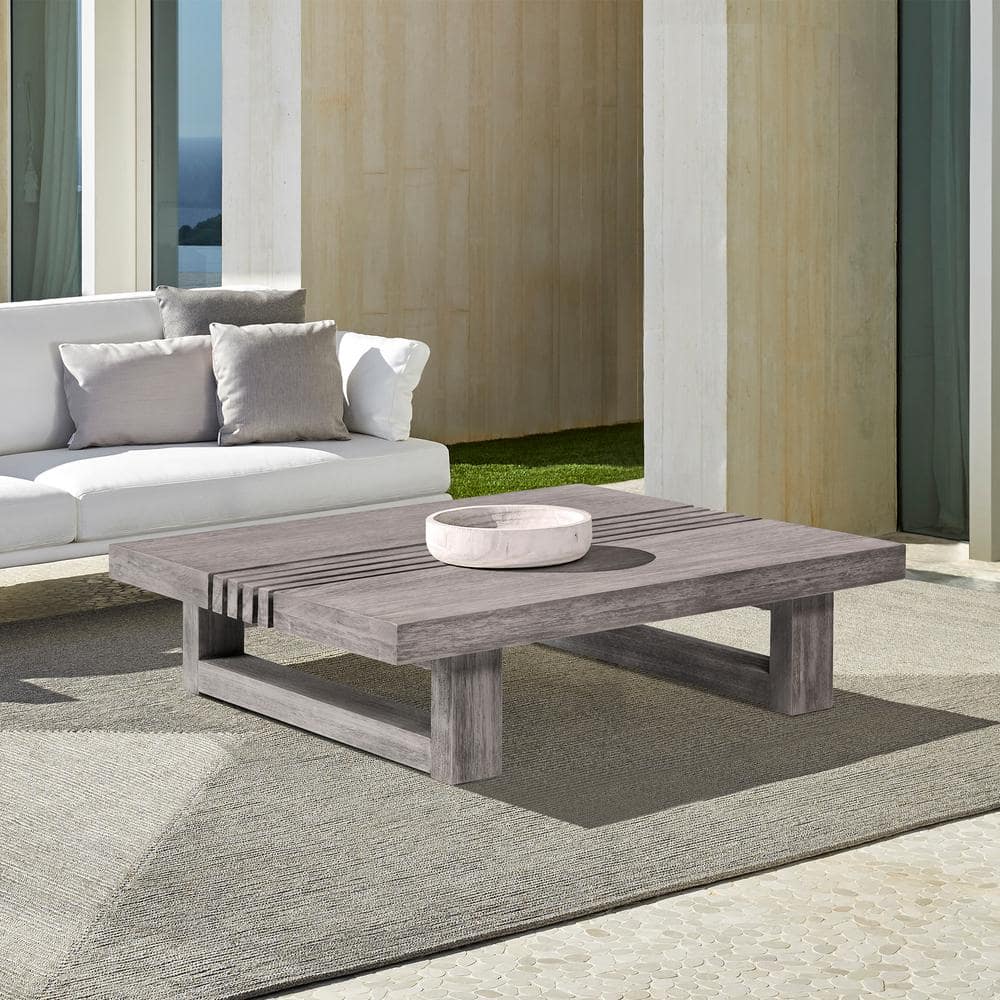 Armen Living Vivid Outdoor Patio Coffee Table Gray Eucalyptus Wood