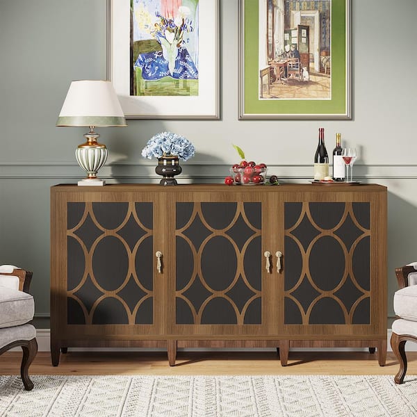 BYBLIGHT Rustic Brown Wood 59 in. Buffet Sideboard Cabinet with Doors ...