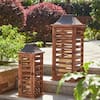 Glitzhome Farmhouse Natural Brown Wooden Shutter Lanterns (Set of 2 ...