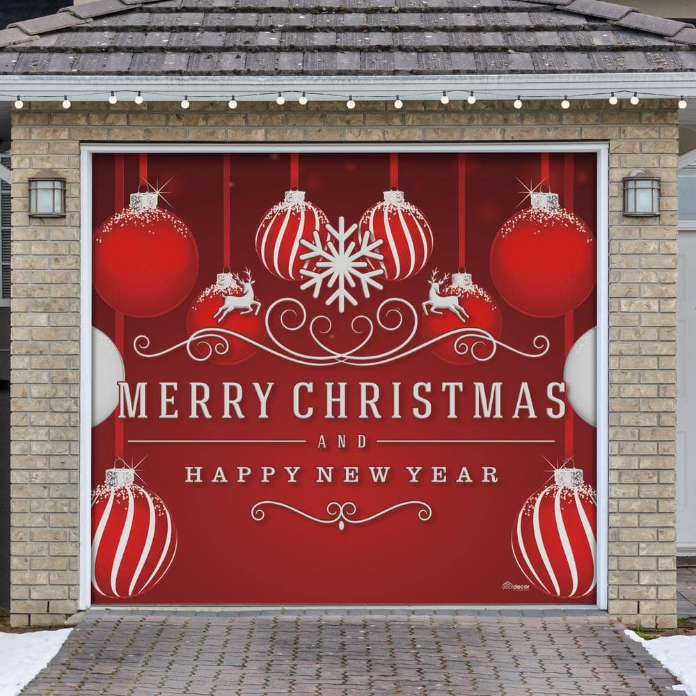My Door Decor 7 ft. x 8 ft. Red Ornaments-Christmas Garage Door Decor ...