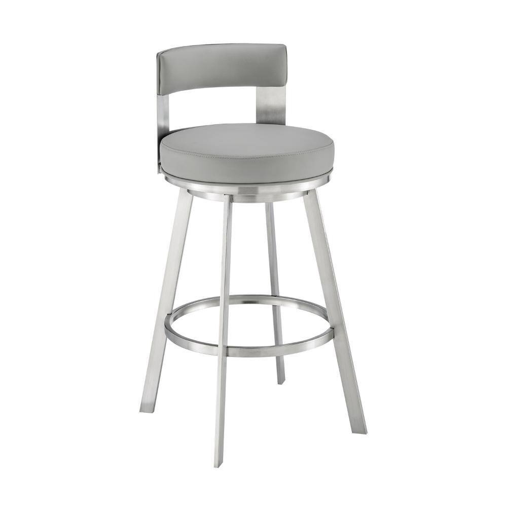 Benjara 29 in. Gray and Chrome Low Back Metal Frame Counter Stool with ...