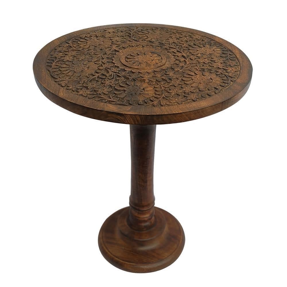 THE URBAN PORT Ari 18 in. Brown Round Mango Wood Side End Table with ...