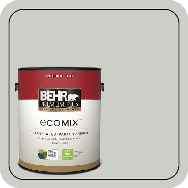 BEHR PREMIUM PLUS 1 gal. #PWL-89 Silver Setting Flat EcoMix Plant-Based ...