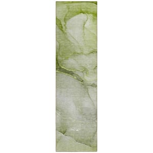 HomeRoots Olive Green 2 ft. x 8 ft. Abstract Indoor / Outdoor Area Rug ...