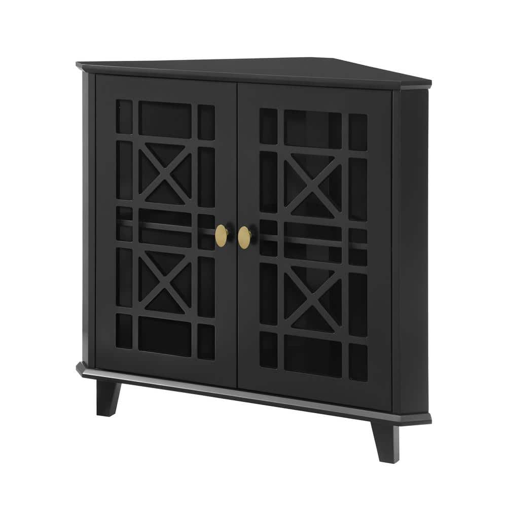 Walker Edison Furniture Company Fretwork Corner Accent Cabinet - Black ...
