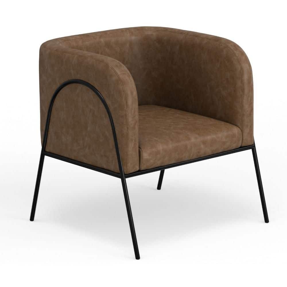 Benjara Mika Cognac Brown and Black faux leather Accent Chair with Soft ...