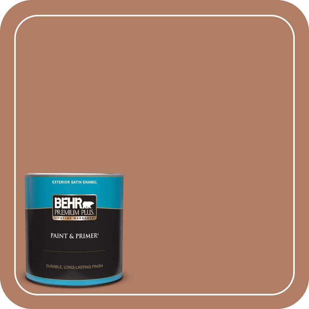BEHR PREMIUM PLUS 1 qt. #PMD-84 Pecan Satin Enamel Exterior Paint ...