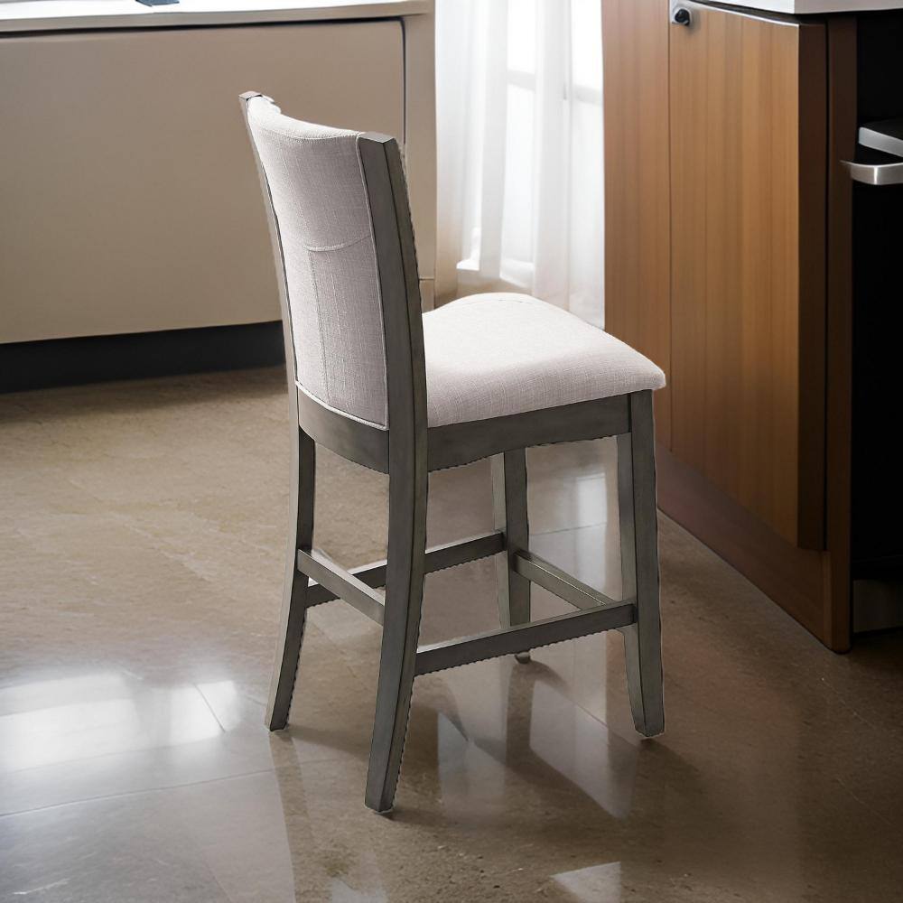 Benjara 36 in. Gray and Black High Back Wood Frame Bar Stool with ...