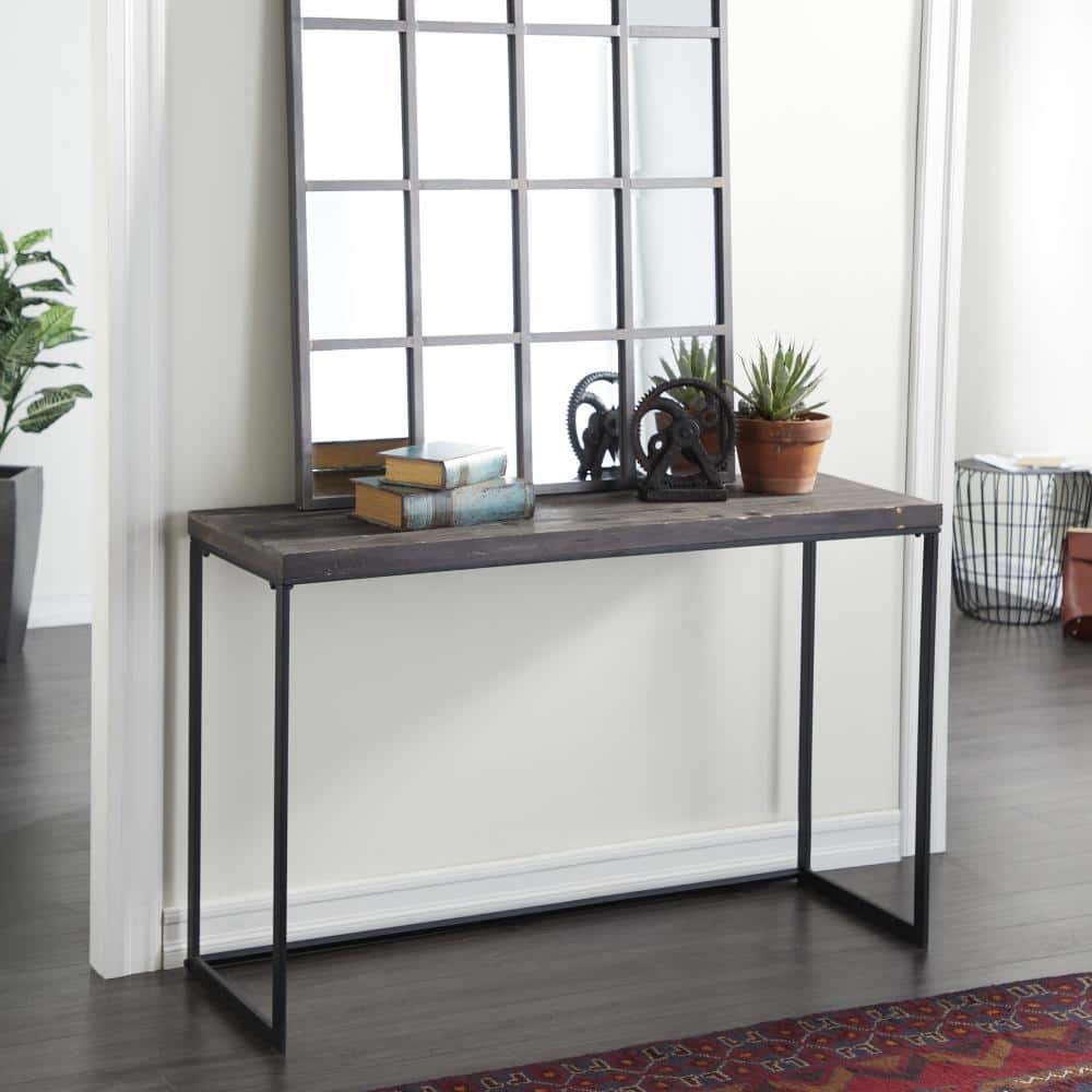 Litton Lane 52 in. Black Extra Large Rectangle Wood Console Table with ...