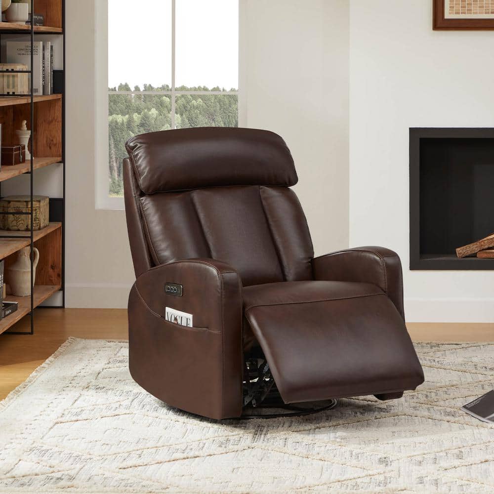 Spruce & Spring Hugo Cognac Genuine Leather Glider Swivel Power ...