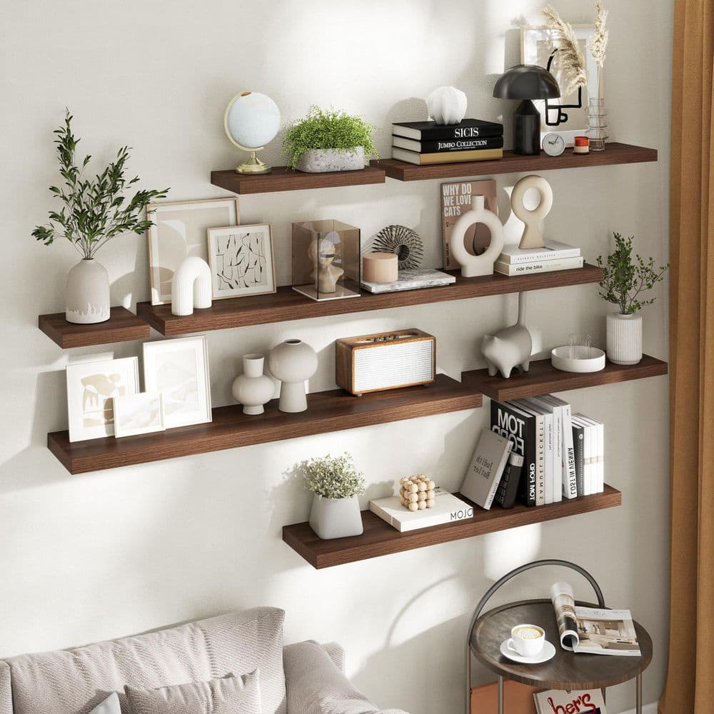 40 in. W x 8 in. D Walnut Floating Shelves Decorative Wall Shelf (Set ...