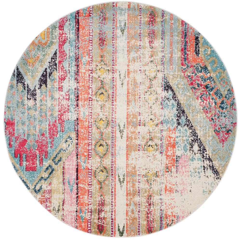 SAFAVIEH Monaco Multi 9 ft. x 9 ft. Round Distressed Area Rug MNC222F ...