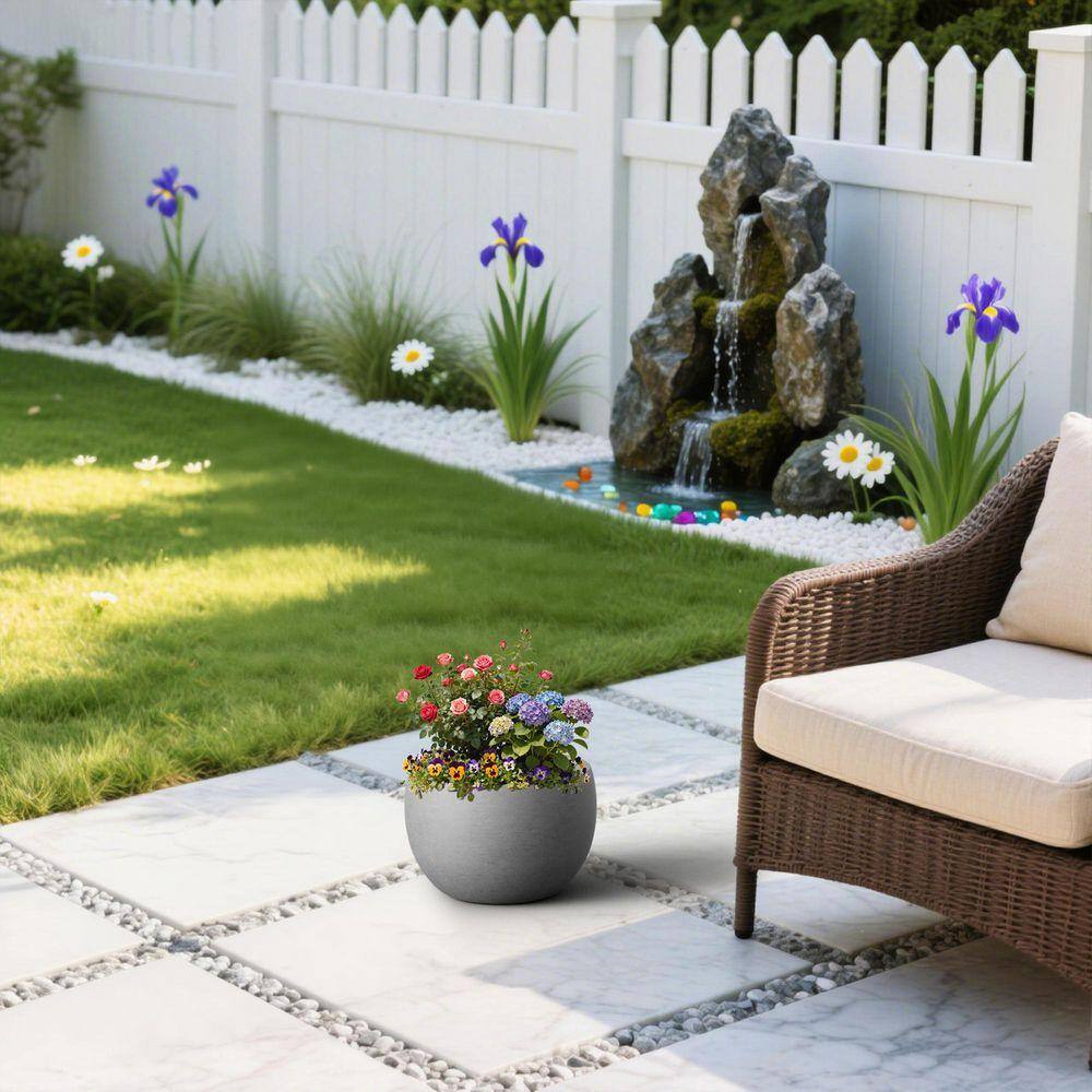 DurX-litecrete 11 in. Small Concrete Gray Concrete Round Planter / Pot ...