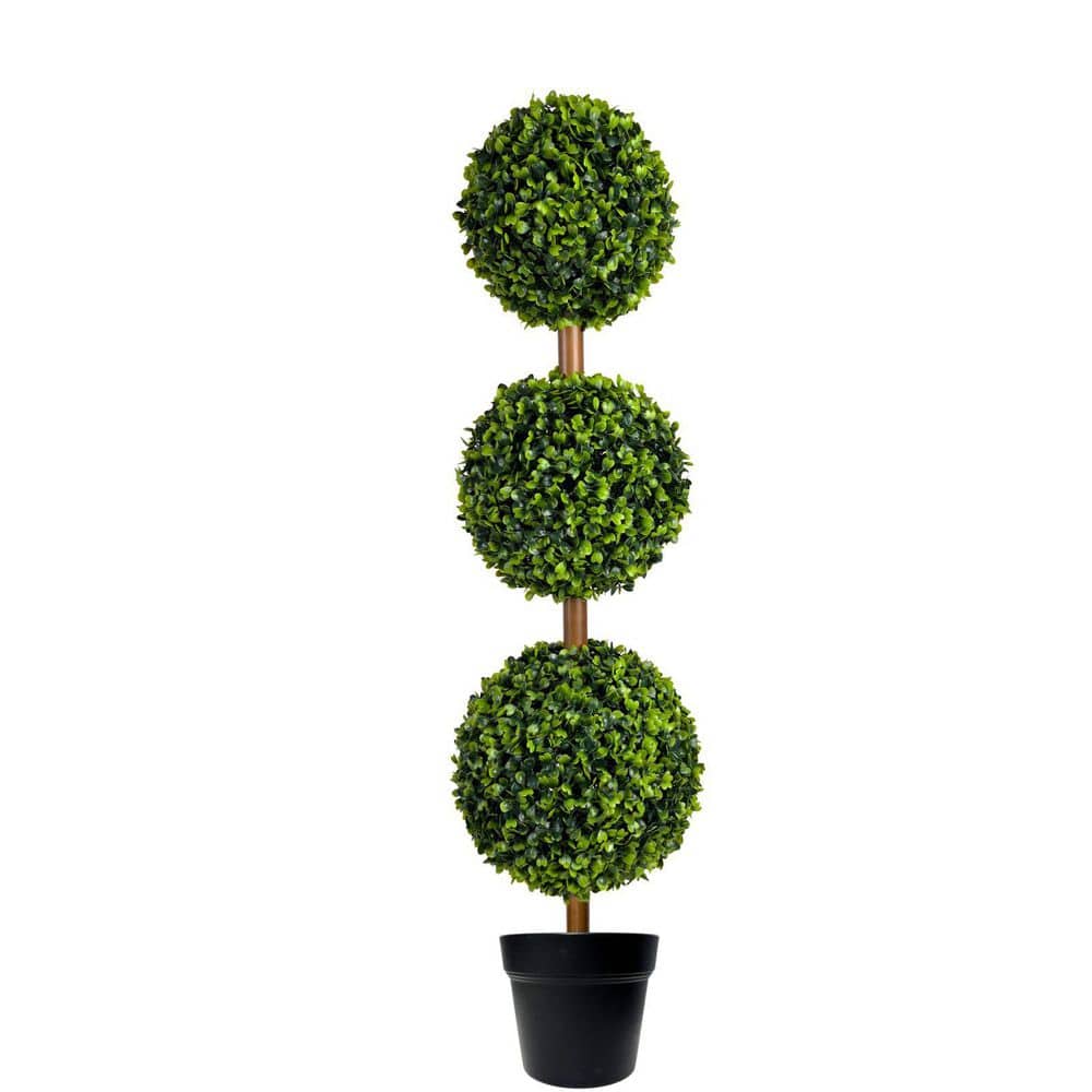 HWT 3 ft Indoor/Outdoor Artificial Boxwood Topiary Triple Ball Tree for ...