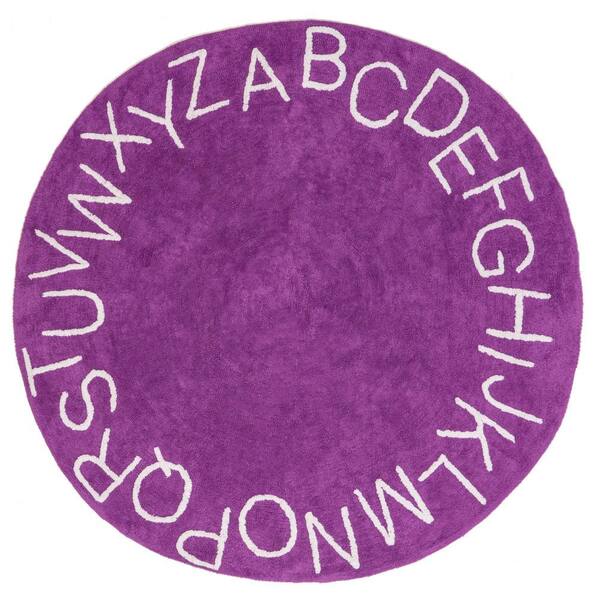 nuLOOM Kids Washable Round Alphabet Rug Purple 4 ft. x 4 ft. Accent Rug ...