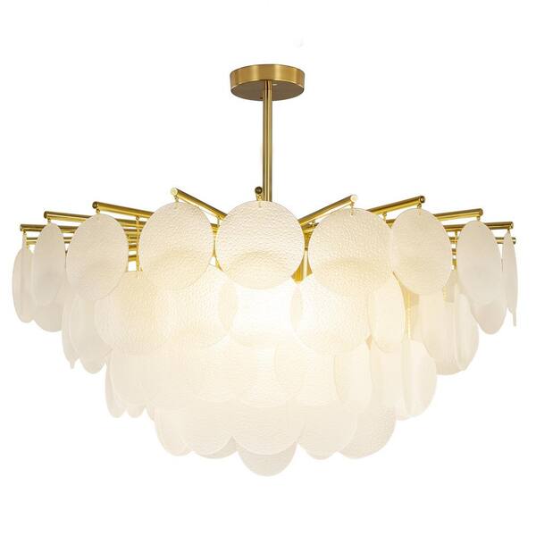 Depuley 31.5 in. 10-Light Modern Semi Flush Mount Ceiling Light, Wind Chimes Shell Luxury ...