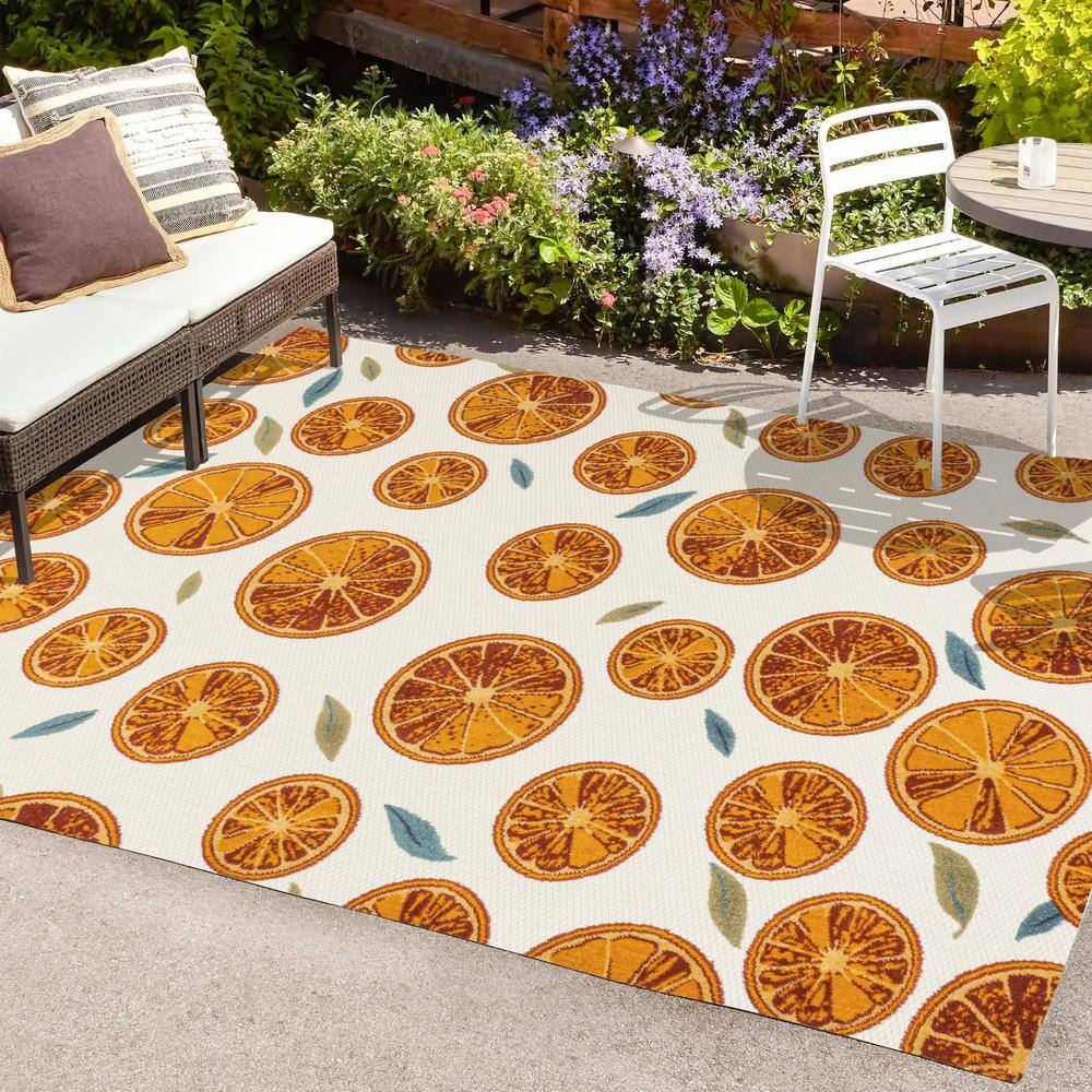 JONATHAN Y Aranciata Citrus Slice High-Low Orange/Cream 5 ft. x 8 ft ...
