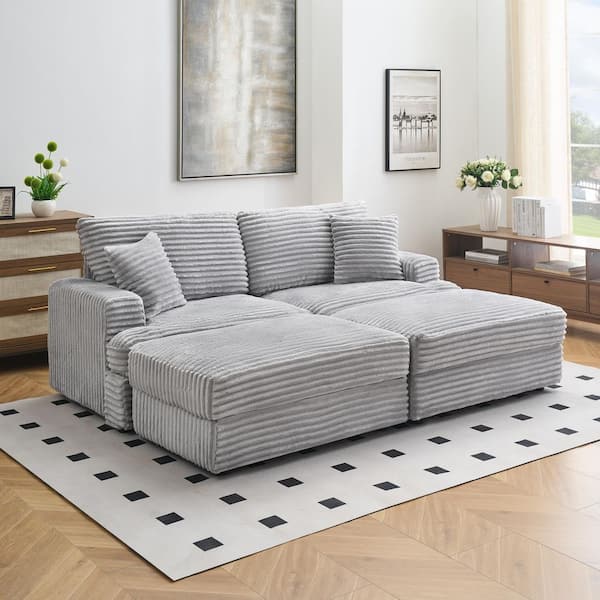 Noble House Deborah 88.58 in. Corduroy Upholstered Sectional Sofa in ...