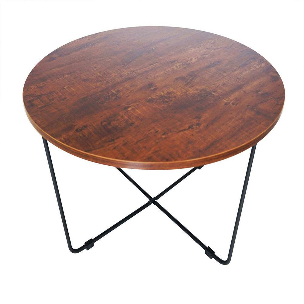 Huluwat 32.7 in. Brown Round Particleboard Coffee Table with Solid Iron ...