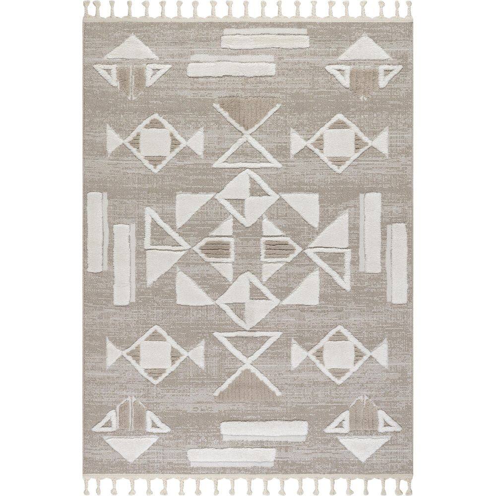 RUGS USA Eden Southwestern Tasseled Light Beige 10 ft. x 13 ft. Indoor ...