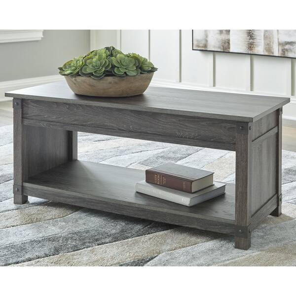 Signature DESIGN BY ASHLEY Freedan 43 in. Gray Rectangle Wood Coffee ...