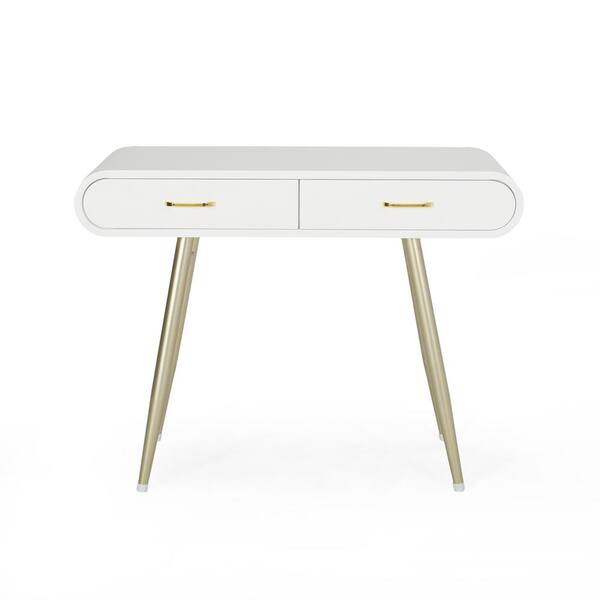 Noble House Dehaviland White and Champagne Gold Vanity Table 55480 ...