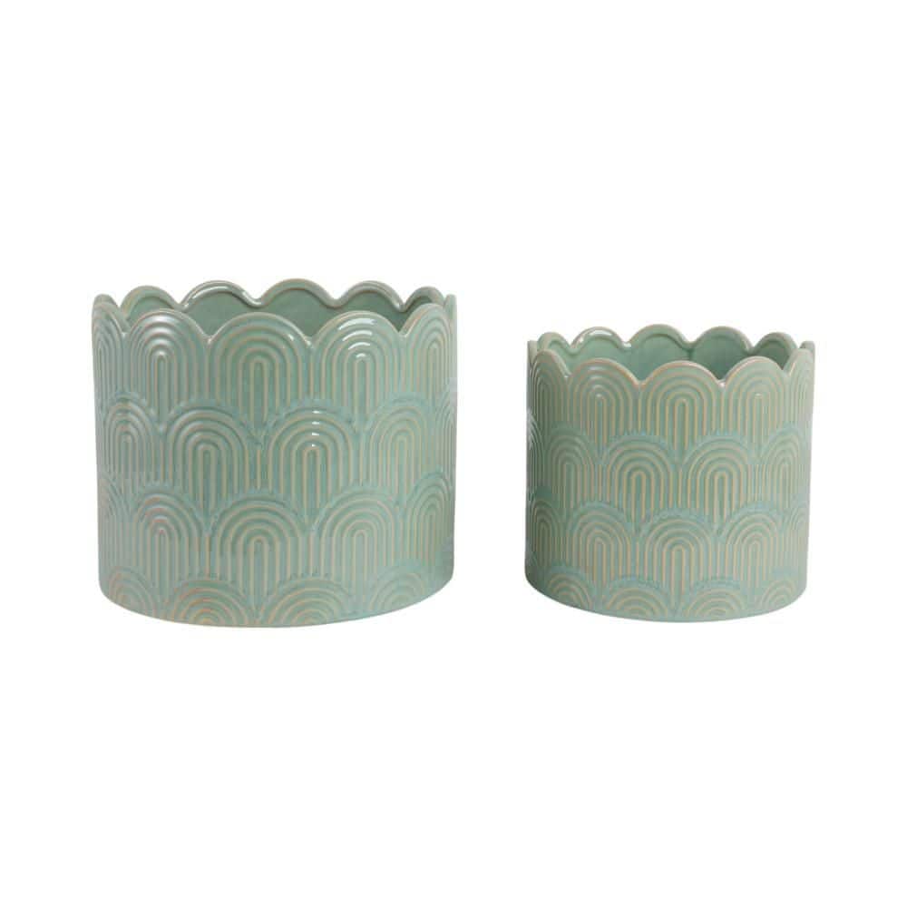Liv & Skye 9 in. and 12 in. Green Ceramic Arch Curved Rim Decorative ...