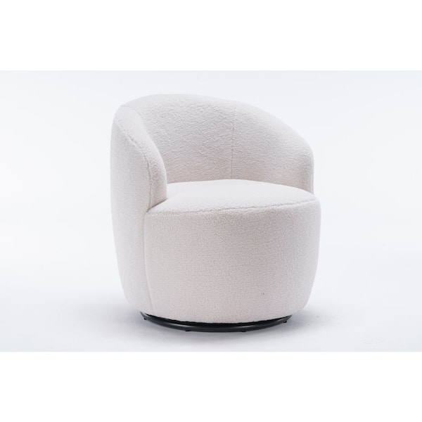 Noble House Clarissa Ivory Teddy Fabric Upholstered Barrel Swivel ...
