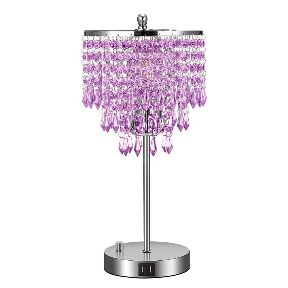 Emeritpro 16.93 in. Crystal Table Lamp Dimmable Lamp with Purple ...