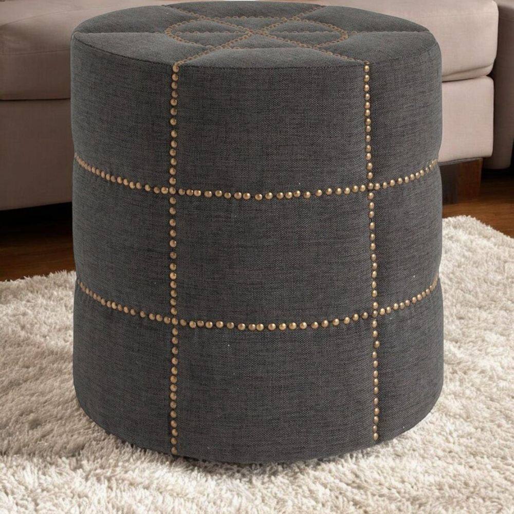 HomeRoots Gray Fabric Round Ottoman 2000394247 - The Home Depot