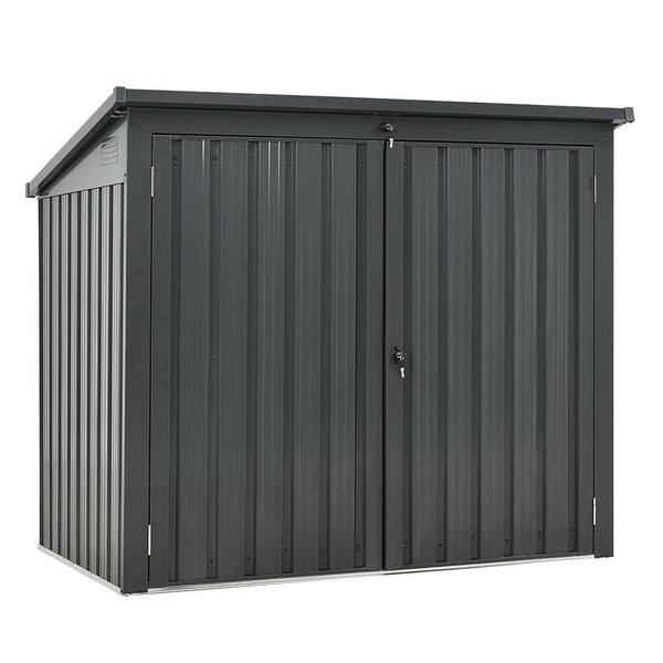 5 ft. W x 3.4 ft. D Outdoor Metal Garbage Can Storage Shed for 2-Trash ...