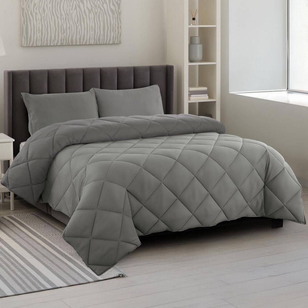 LDC LUX DECOR COLLECTION 3-Piece Medium Warmth Reversible Gray Down ...