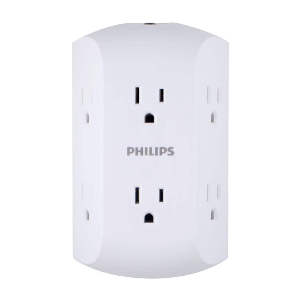 Philips Grounded 6-Outlet Wall Tap Adapter with Resettable Circuit ...